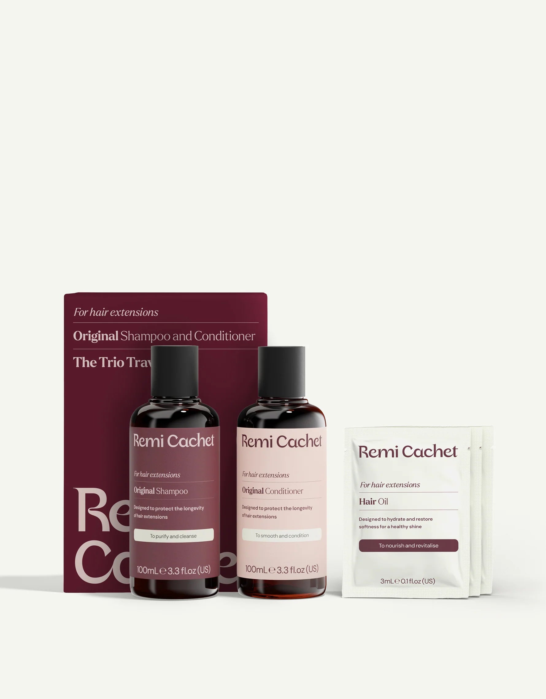 Remi Cachet - Travel Shampoo, Conditioner & Oil – JCC Hair